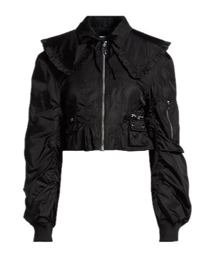 GANNI Zip-up Bomber Jacket With Ruffled Collar