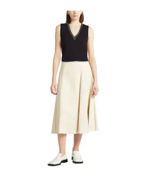 Brunello Cucinelli Ribbed Knit Sleeveless Top With Sparkling Trim