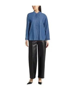 Max Mara Medium Wash Denim Shirt With Mandarin Collar