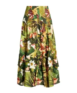 Farm Rio Floral Print Tiered Midi Skirt