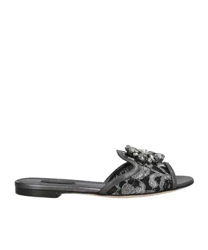 Dolce & Gabbana Embellished Lace Slide Sandals - Black