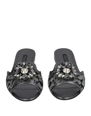 Dolce & Gabbana Embellished Lace Slide Sandals - Black