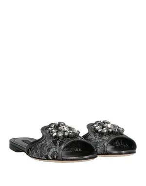 Dolce & Gabbana Embellished Lace Slide Sandals - Black