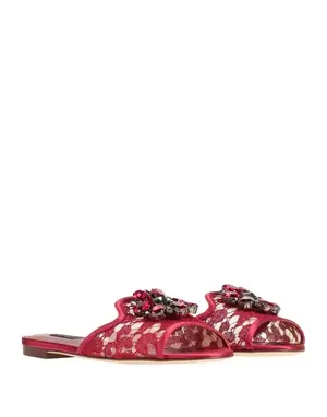 Dolce & Gabbana Two-tone Satin And Lace Embellished Slide Slippers - Red