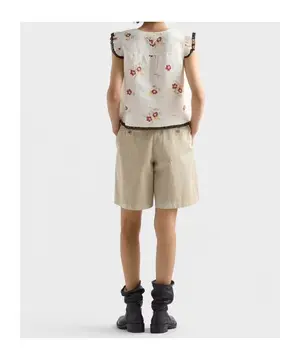 Prada Linen Top With Floral Motif And Lace Trim