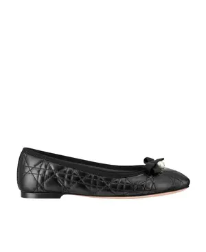 Dior Quilted Leather Ballerina Flats With Bow And Cd Pearl Detail - Black