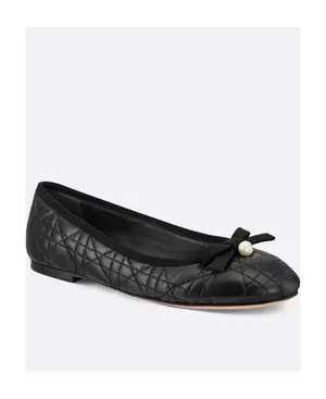 Dior Quilted Leather Ballerina Flats With Bow And Cd Pearl Detail - Black