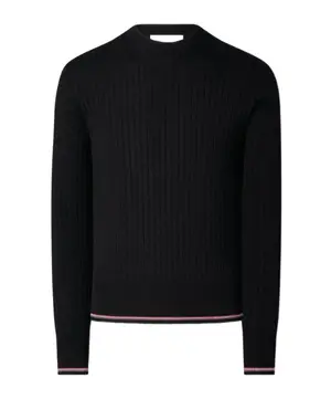 Thom Browne Ribbed Crew-neck Sweater With Tricolor Stripe Detailing