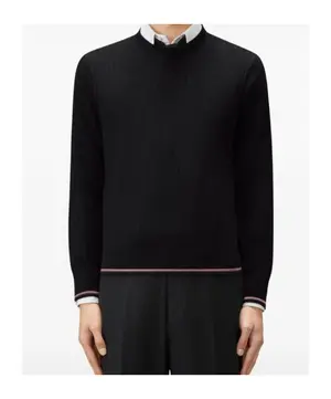 Thom Browne Ribbed Crew-neck Sweater With Tricolor Stripe Detailing