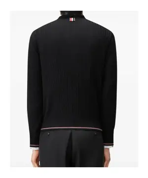 Thom Browne Ribbed Crew-neck Sweater With Tricolor Stripe Detailing