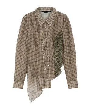 Andersson Bell Asymmetric Studded Mesh Shirt - Brown