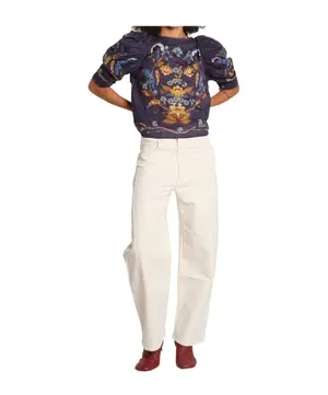 Farm Rio Short Sleeve Printed Puff Sleeve Cropped Shirt