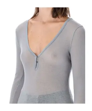 JAMES PERSE Ribbed Henley Knitted Top