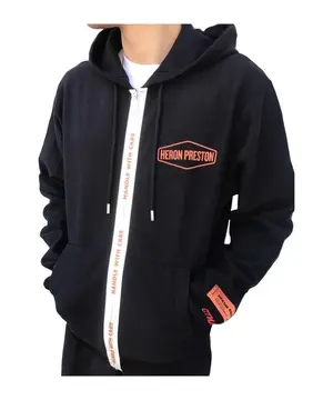 Heron Preston Zip-up Hoodie With Drawstring And Patch Pockets