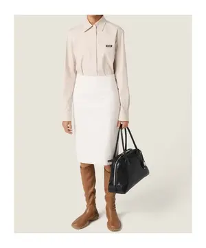 Miu Miu Logo Patch Stretch Poplin Shirt - Limestone