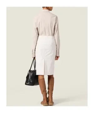 Miu Miu Logo Patch Stretch Poplin Shirt - Limestone