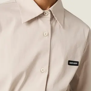 Miu Miu Logo Patch Stretch Poplin Shirt - Limestone