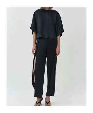 Simkhai Satin Blouse With Round Neck And Loose Sleeves