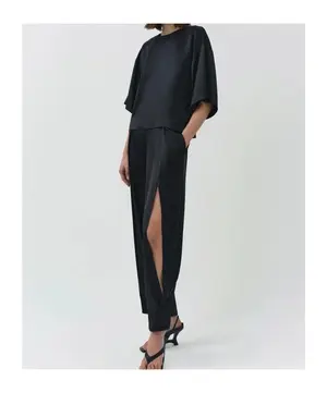 Simkhai Satin Blouse With Round Neck And Loose Sleeves