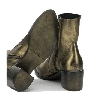 STRATEGIA Metallic Leather Ankle Boots With Block Heel