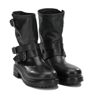 STRATEGIA Buckled Mid Calf Leather Boots