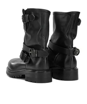 STRATEGIA Buckled Mid Calf Leather Boots