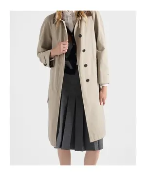 Prada Single-breasted Poplin Coat With Removable Leather Collar