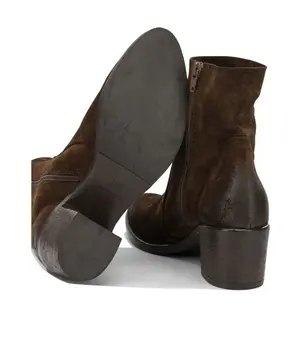 STRATEGIA Mid Heel Block Ankle Boots With Zip Up And Distressed Texture