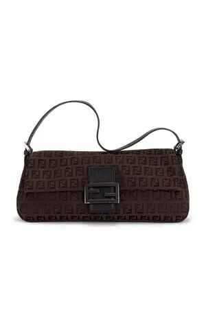 Fendi Zucchino Monogram Baguette Shoulder Bag - Brown