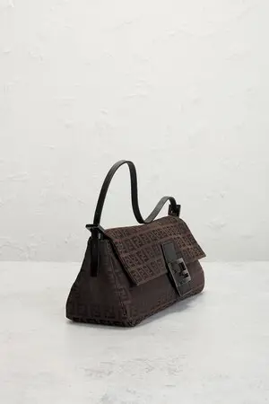 Fendi Zucchino Baguette Shoulder Bag - Brown