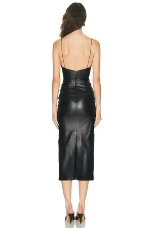 Alex Perry Leather V-neck Midi Dress