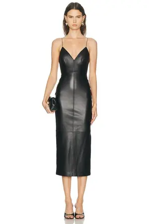 Alex Perry Leather V-neck Midi Dress