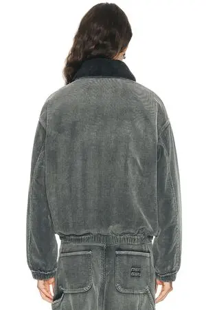 Miu Miu Corduroy Zip-up Jacket With Fleece Collar