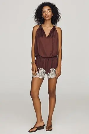 Rococo Sand Lace Trim Halter Mini Dress