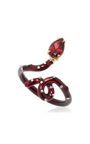 Bea Bongiasca Baby Vine 9k Gold Garnet And Enamel Ring