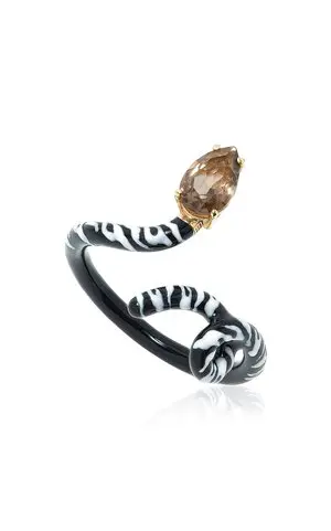 Bea Bongiasca Baby Zebra Vine 9k Gold Quartz And Enamel Ring