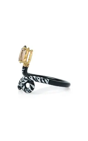 Bea Bongiasca Baby Zebra Vine 9k Gold Quartz And Enamel Ring