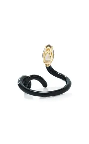 Bea Bongiasca Baby Zebra Vine 9k Gold Quartz And Enamel Ring