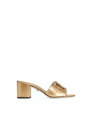 Dolce & Gabbana Mules In Nappa Leather With Embroidery - Gold