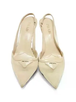 Prada Triangle-logo Mesh Slingback Pumps - Neutrals