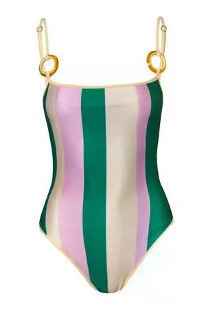 BAOBAB Assia Ring-detail Striped Swimsuit - Green