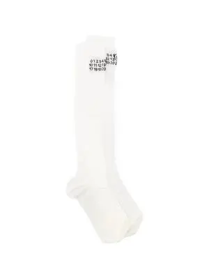 MAISON MARGIELA Numeric Logo Knee High Socks - Neutrals