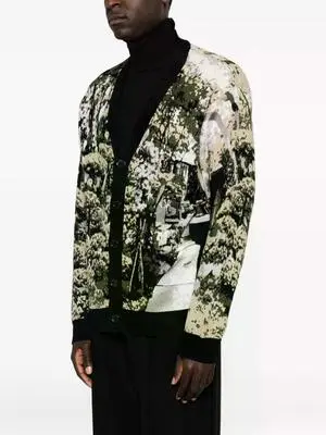 Kenzo Japanese Garden Jacquard V-neck Cardigan - Green