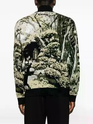 Kenzo Japanese Garden Jacquard V-neck Cardigan - Green