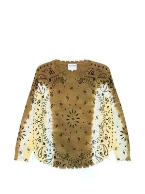 KUJTEN Bandana Print Distressed Sweater - Brown