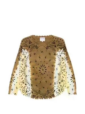 KUJTEN Bandana Print Distressed Sweater - Brown