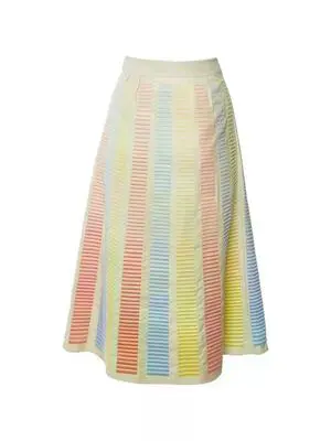 Loro Piana Striped Embroidered Midi Skirt - Neutrals