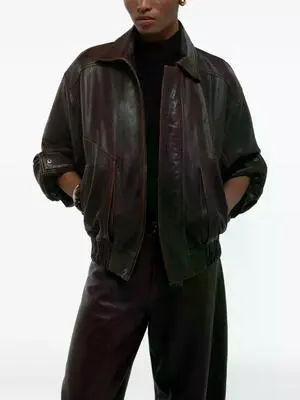 DUCIE Florence Calf Leather Bomber Jacket