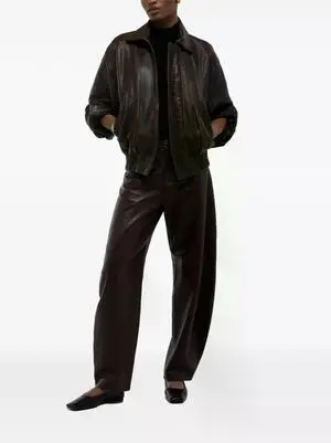 DUCIE Florence Calf Leather Bomber Jacket - Brown