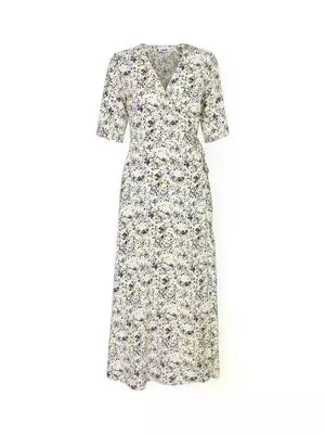 MINIMUM Floral Print V-neck Short Sleeve Wrap Maxi Dress - Neutrals